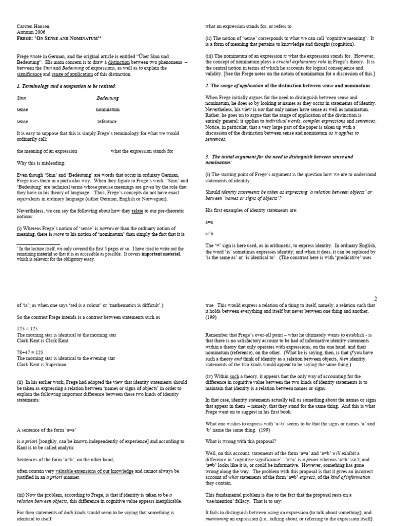Frege Lecture Autumn 2006 | PDF | Concept | Thought