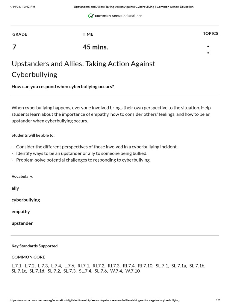 Upstanders and Allies - Taking Action Against Cyberbullying - Common ...