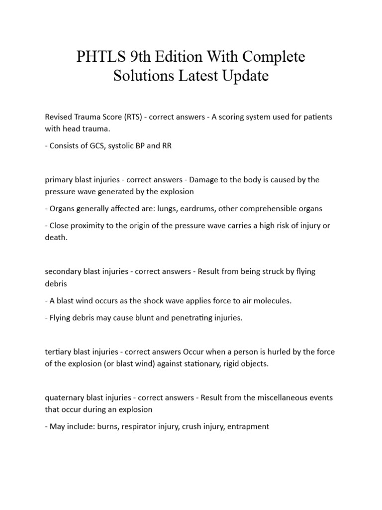 PHTLS 9th Edition With Complete Solutions Latest Update | PDF ...