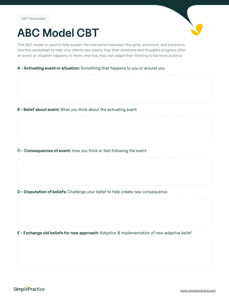 SimplePractice ABC Model CBT Worksheet | PDF