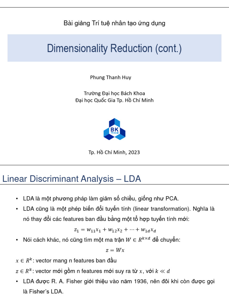 Dimensionality Reduction (cont.) : Bài giảng Trí tuệ nhân tạo ứng dụng ...