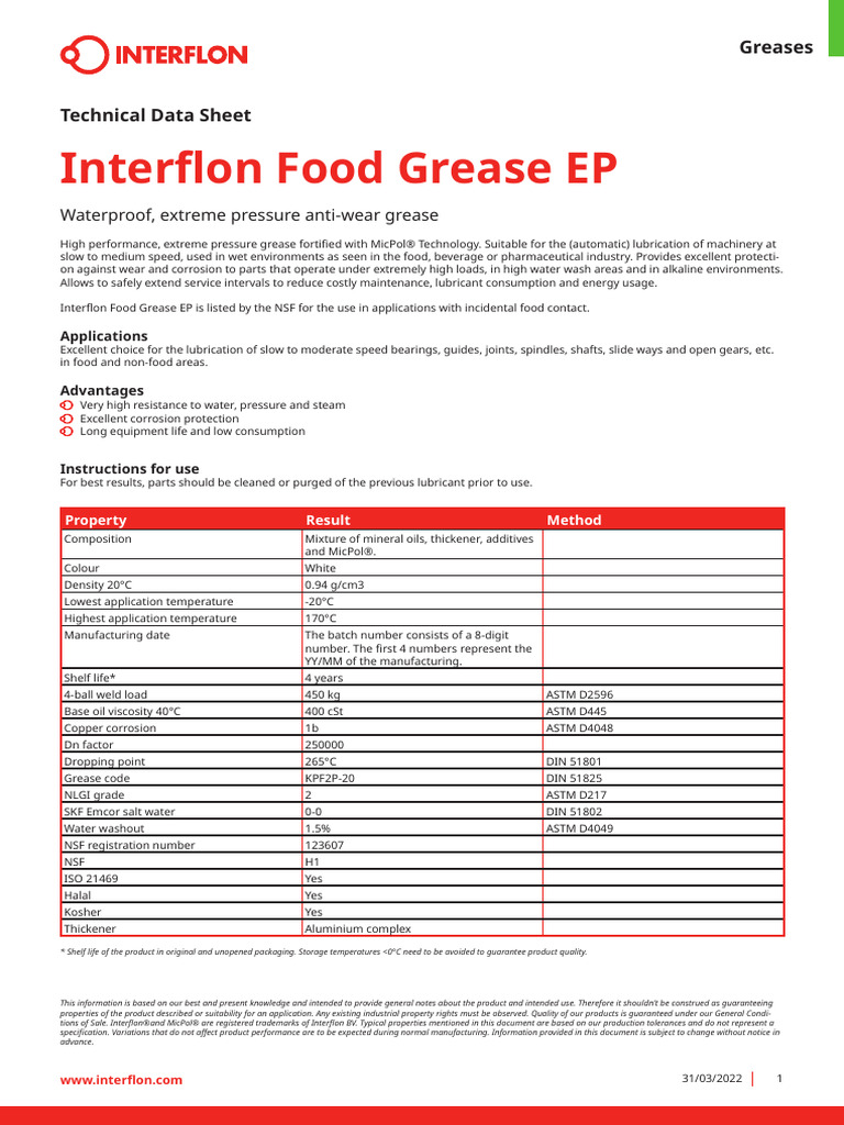 8043 TDS GB en Interflon Food Grease EP | PDF | Mechanical Engineering ...