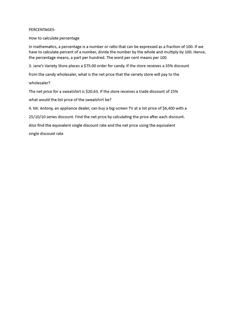 Calculating Percentages and Discounts | PDF