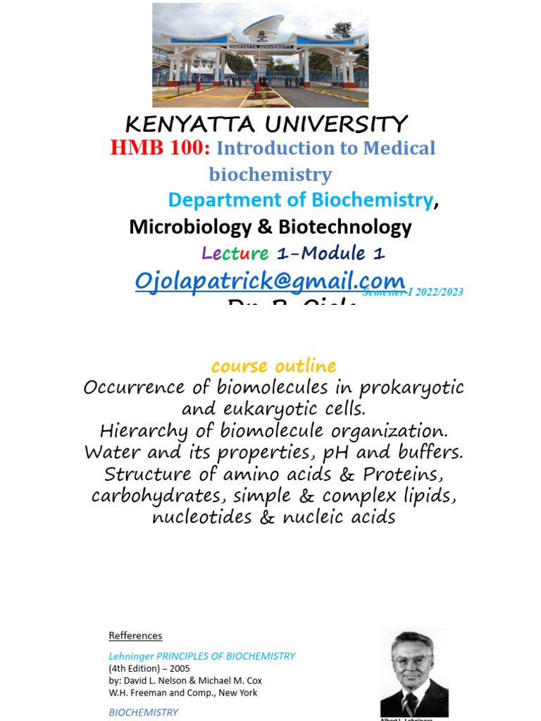 HMB 100 Lecture 1 Medicine | PDF | Cell (Biology) | Chemistry