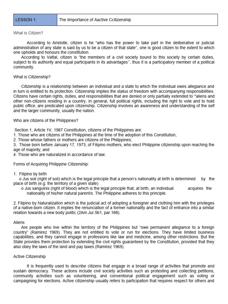 Importance of Active Citizenship | PDF | Citizenship | Government