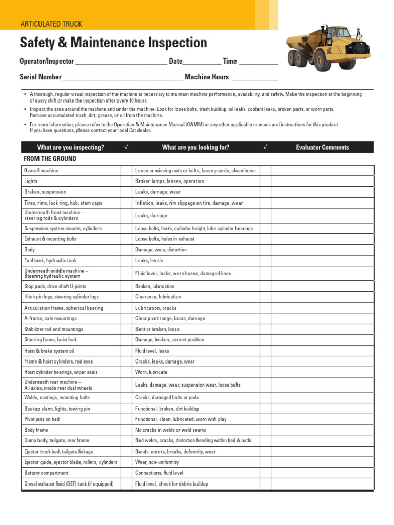 Articulated Truck Safety Inspection Guide | PDF | Bearing (Mechanical ...
