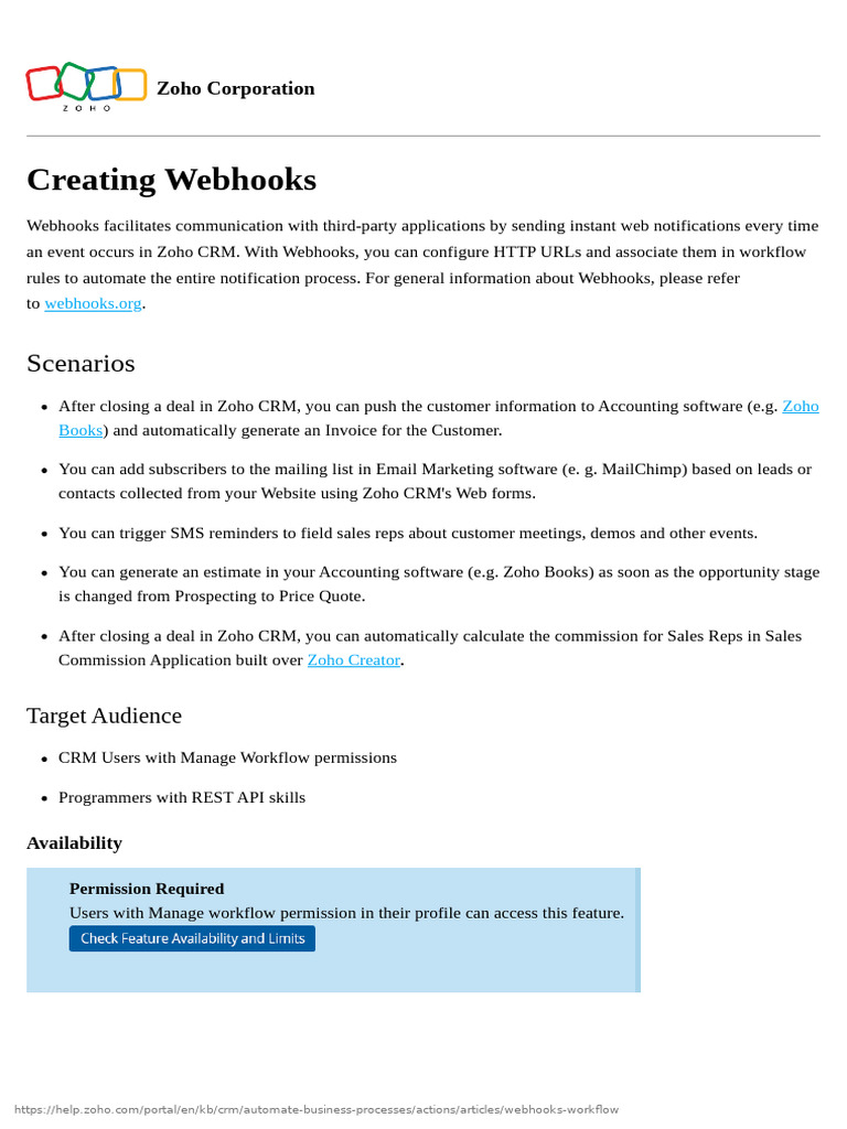 Webhooks Workflow | PDF | Customer Relationship Management | Parameter (Computer Programming)