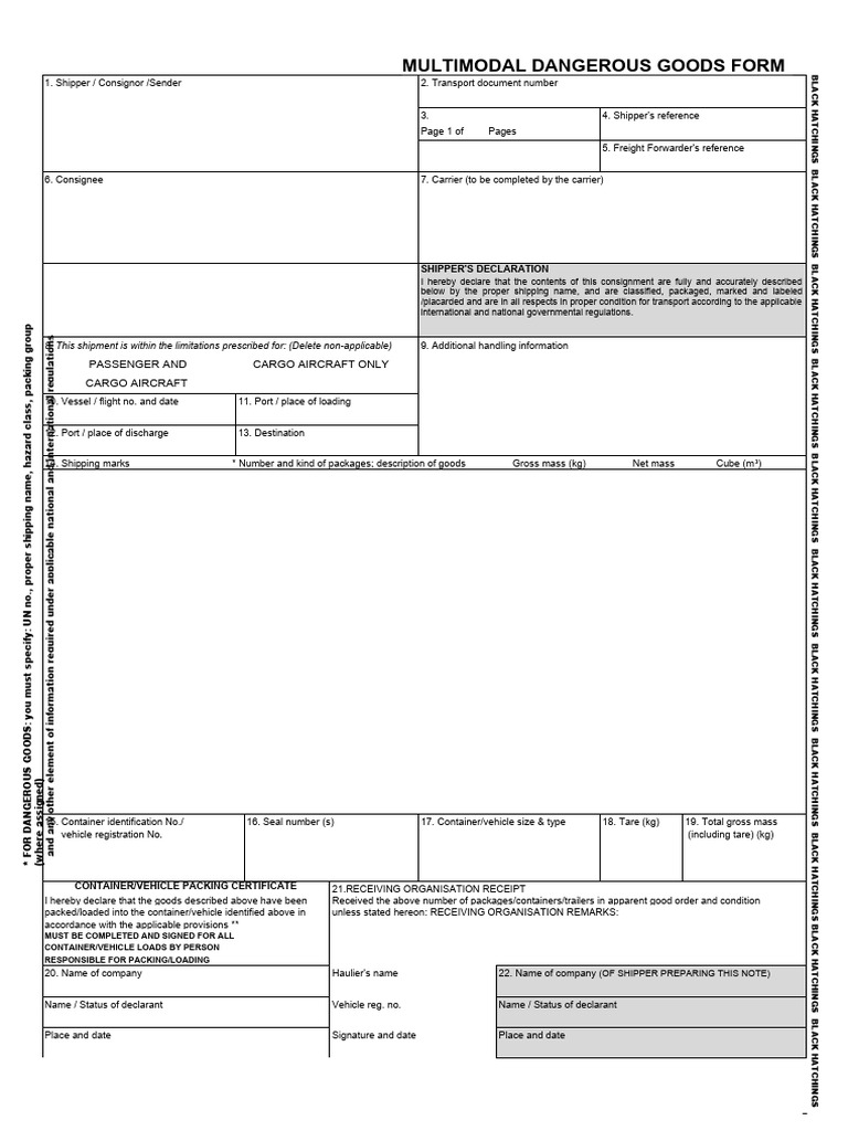 Multimodal Dangerous Goods Form | PDF | Dangerous Goods | Cargo