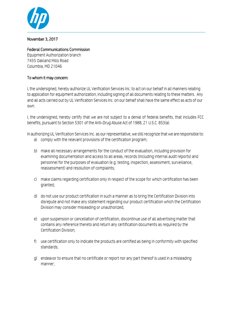 Authorization for Equipment Certification | PDF | Certification | Justice