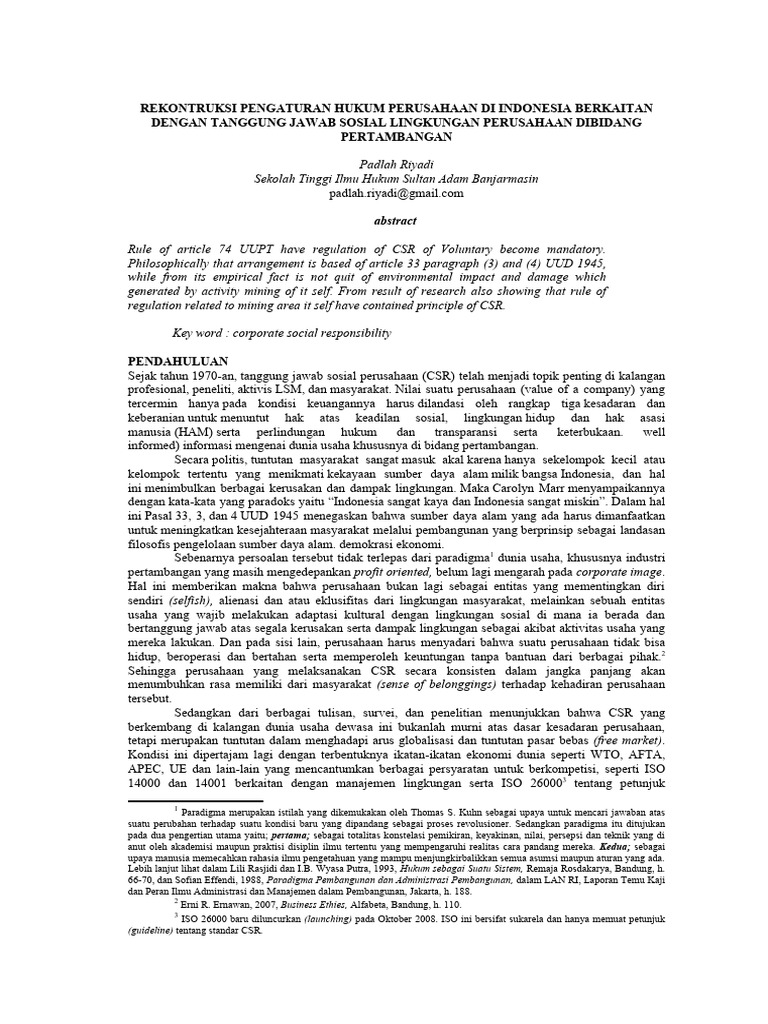 Jurnal Pengaturan CSR Menurut Hukum Diindonesia | PDF | Karier & Perkembangan