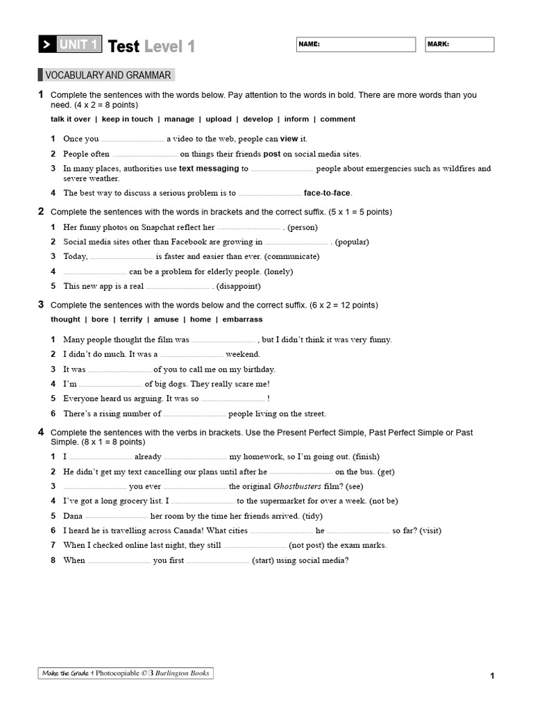 Unit 1 Level 1 | PDF | Language Mechanics | Grammar