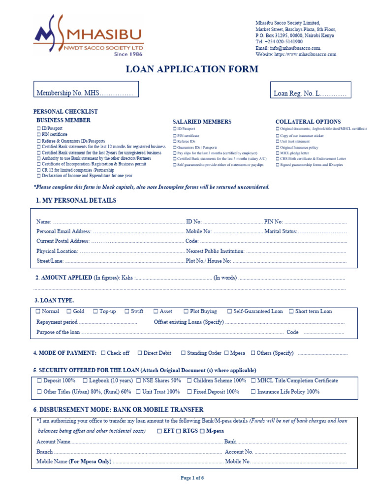2022 Mhasibu Loan Form | PDF | Agriculture | Loans