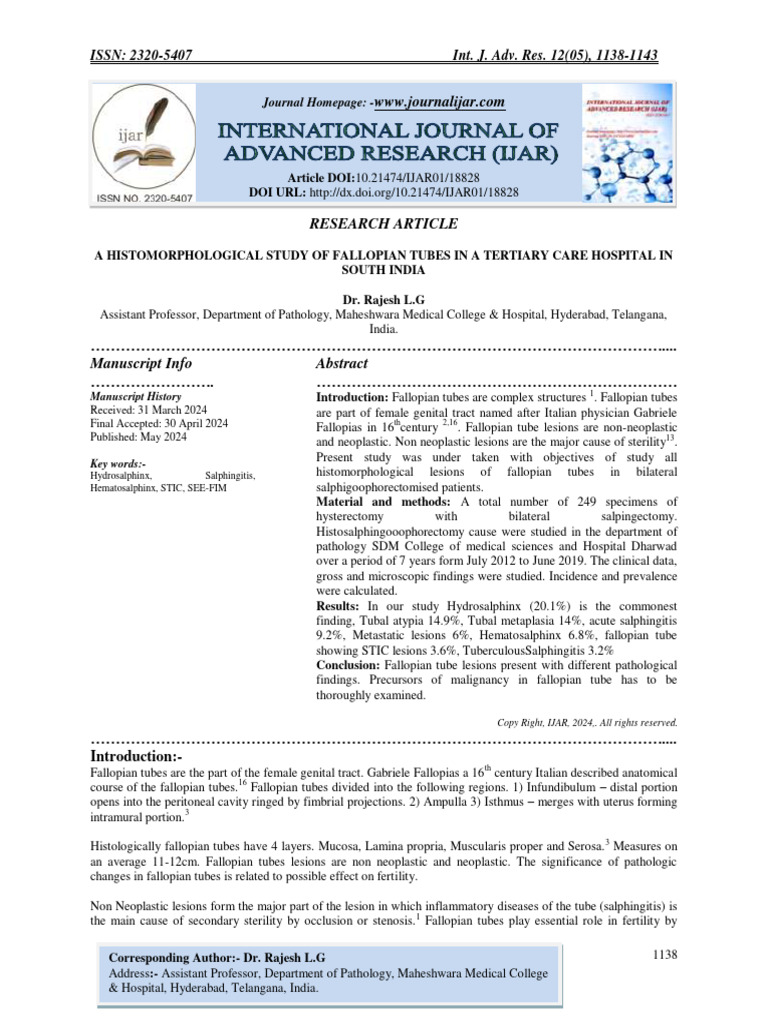 A Histomorphological Study of Fallopian Tubes in A Tertiary Care ...