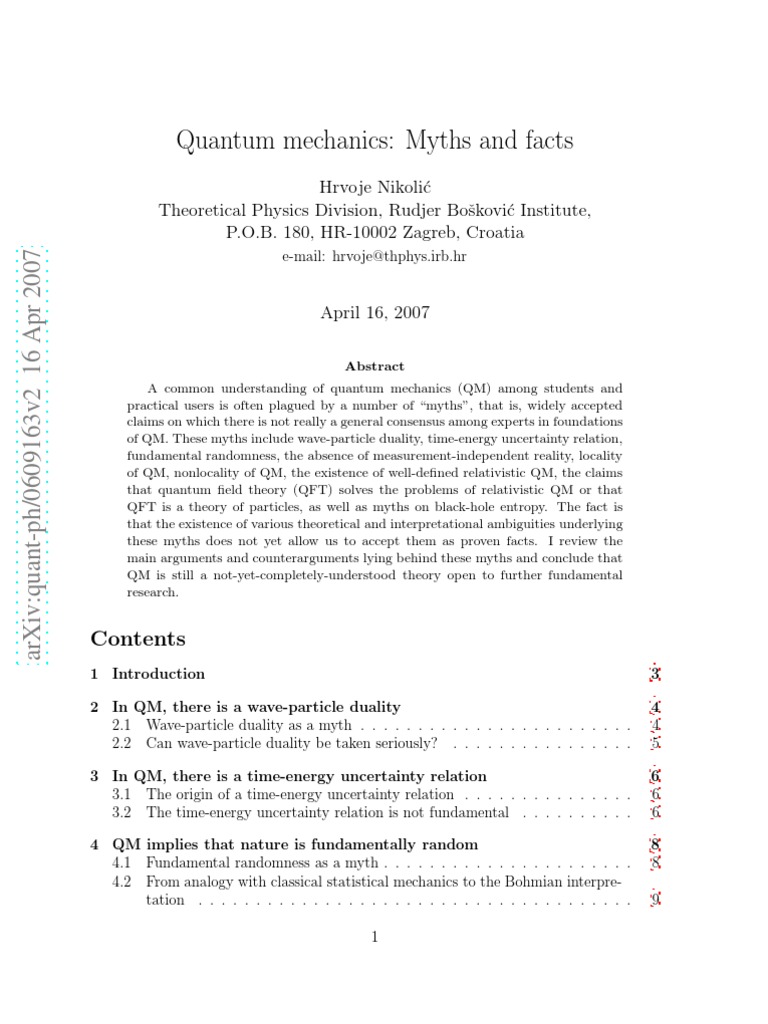 Quantum Mechanics - Myths and Facts | PDF