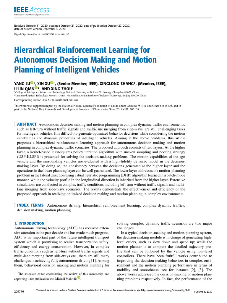 2020 Hierarchical Reinforcement Learning For Autonomous Decision Making and Motion Planning of ...