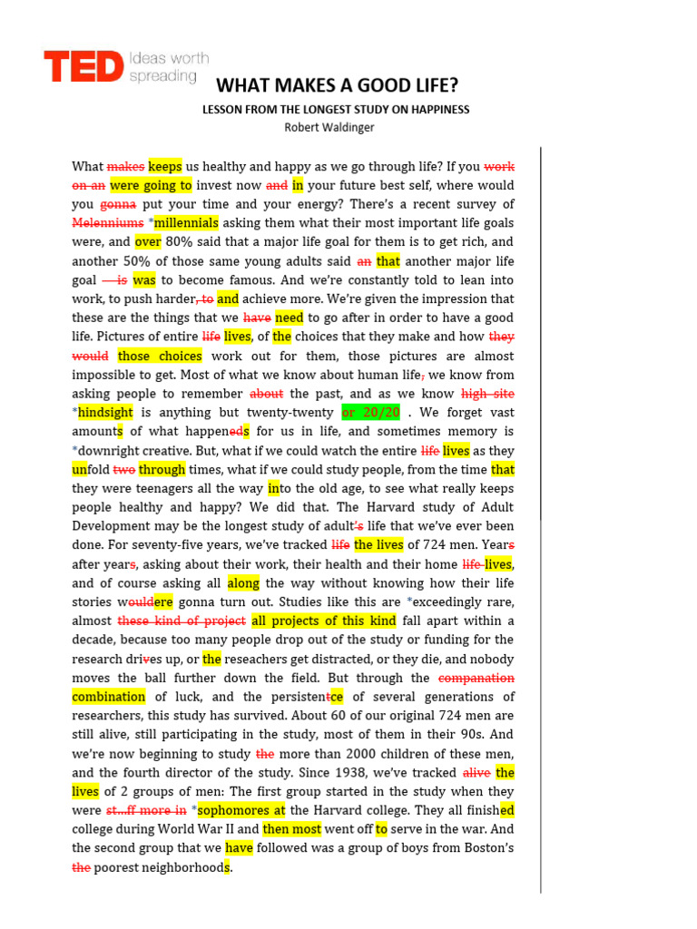 Ted - What Makes A Good Life | PDF | Lifestyle
