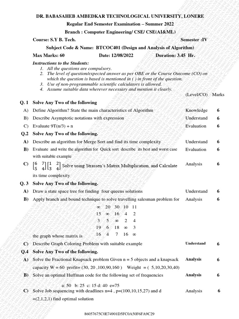 22design and Analysis of Algorithm | PDF | Computer Programming | Computational Complexity Theory