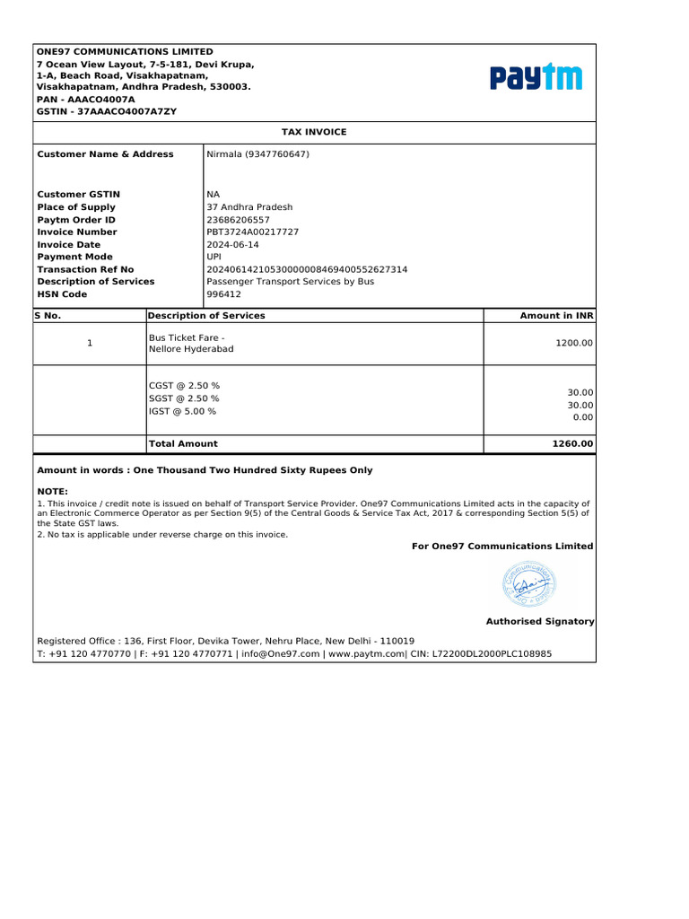 Invoice PBT3724A00217727 | Download Free PDF | Taxes | Payments