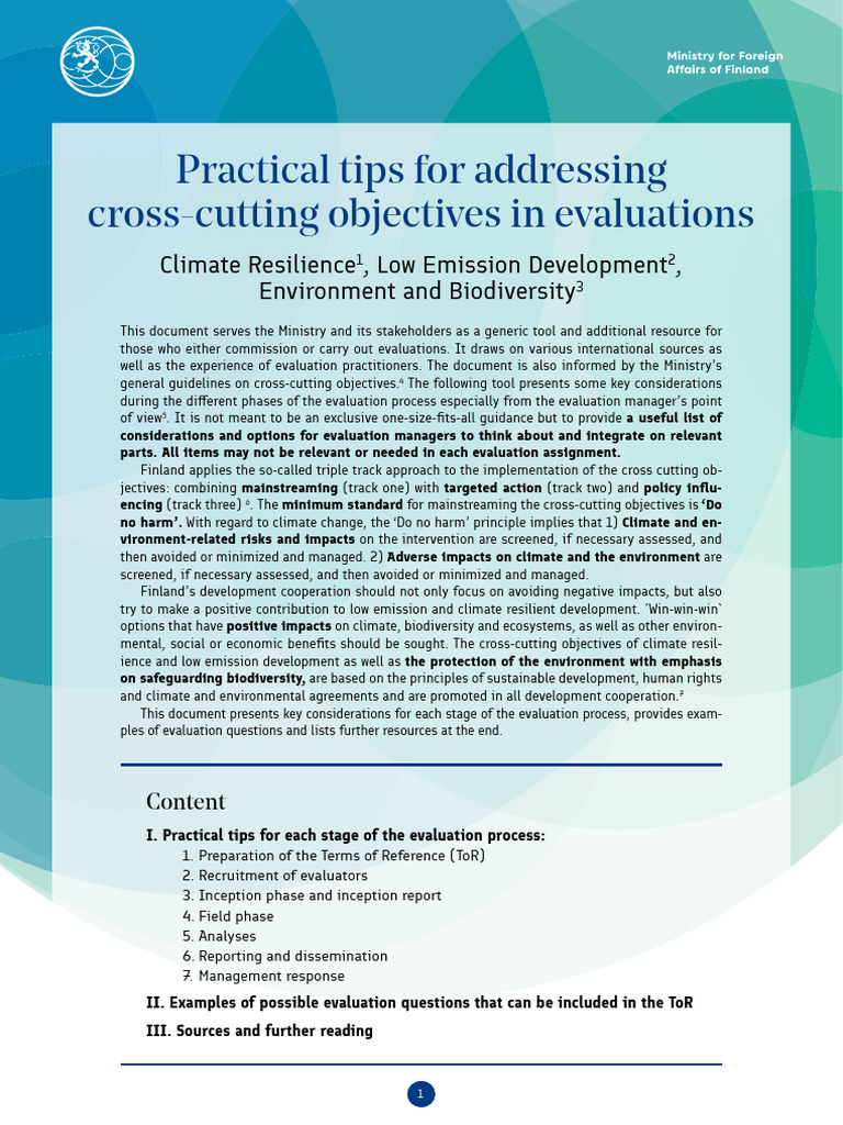 Practical Tips Cross-Cutting Objectives Climate Change Environment ...