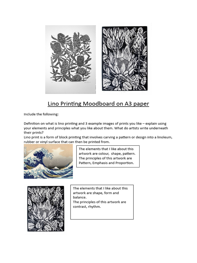 Year 9 2D Lino Printing Mood Board | PDF | Art