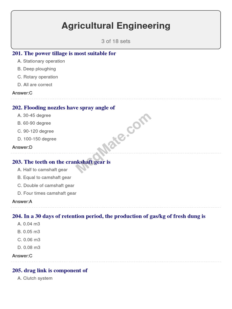 Agricultural-Engineering (Set 3) | PDF | Friction | Gear