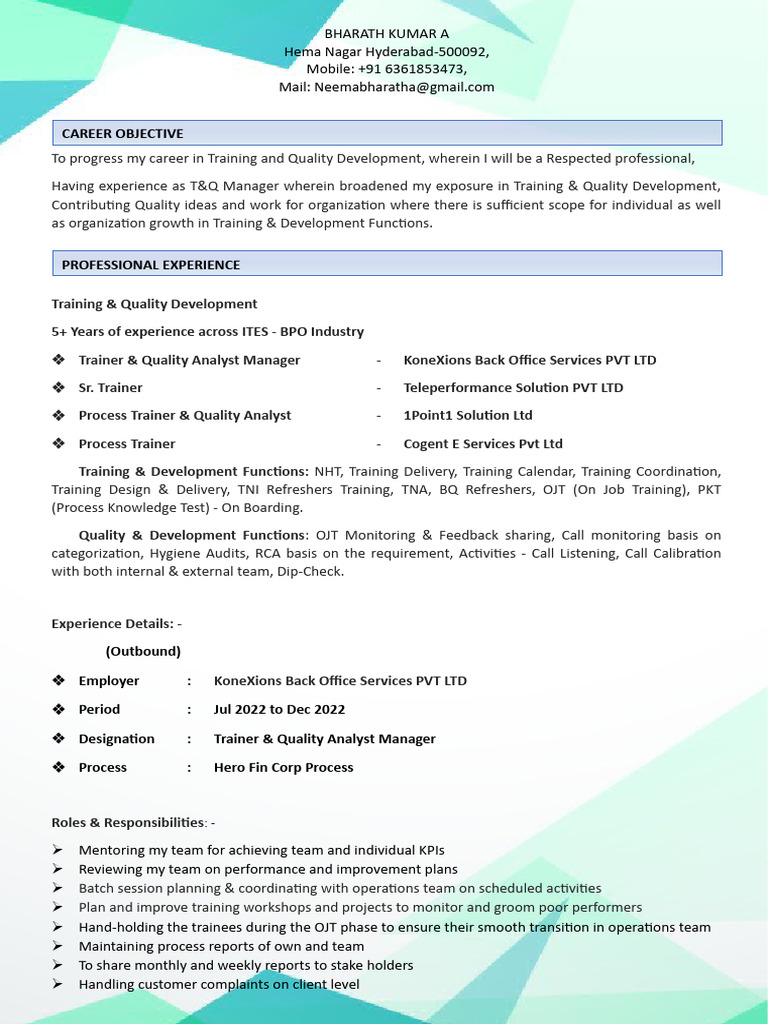 Training & Quality Career Profile | PDF | Career & Growth | Business