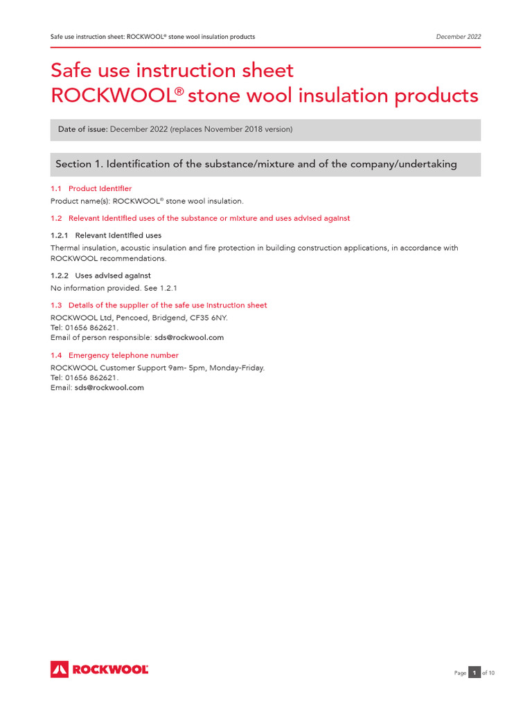 msds-rockwool-insulation-web | PDF | Waste | Materials