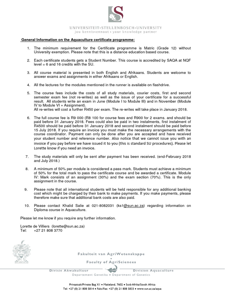 General Inf Aquacourse 2018 Pdf Educational Stages