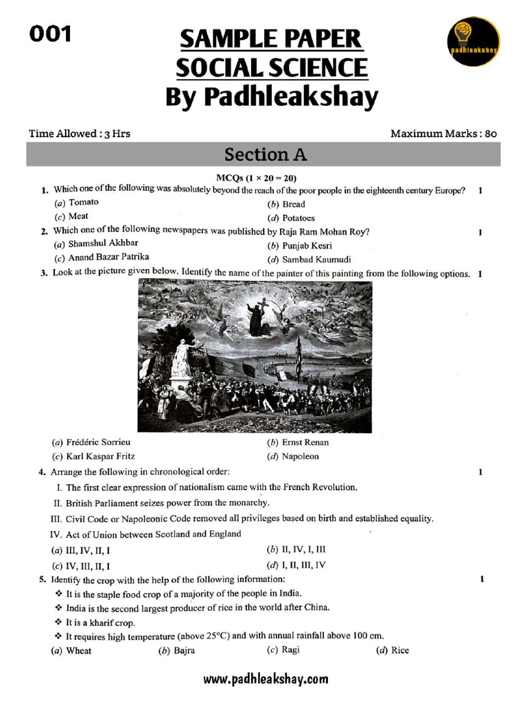 Social Science Sample Paper 001. Compressed | PDF