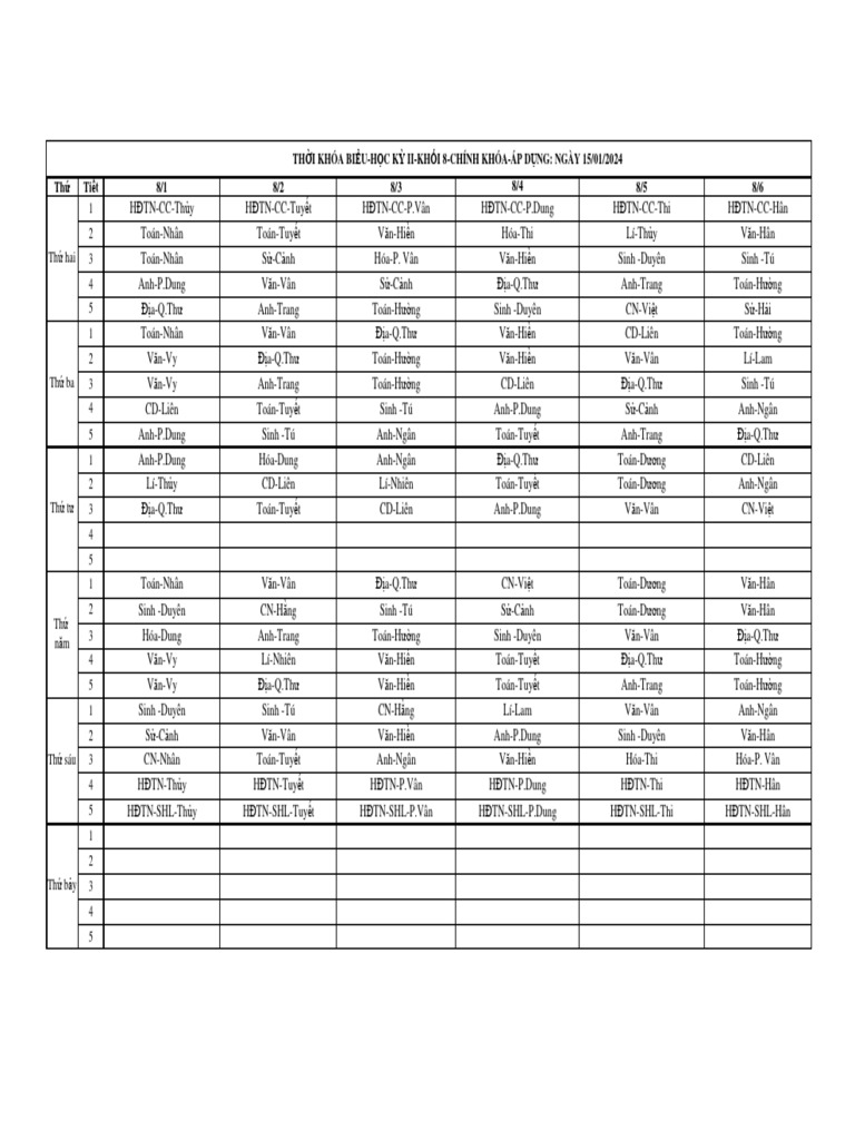 TKB Chính Khóa k8,9 | PDF