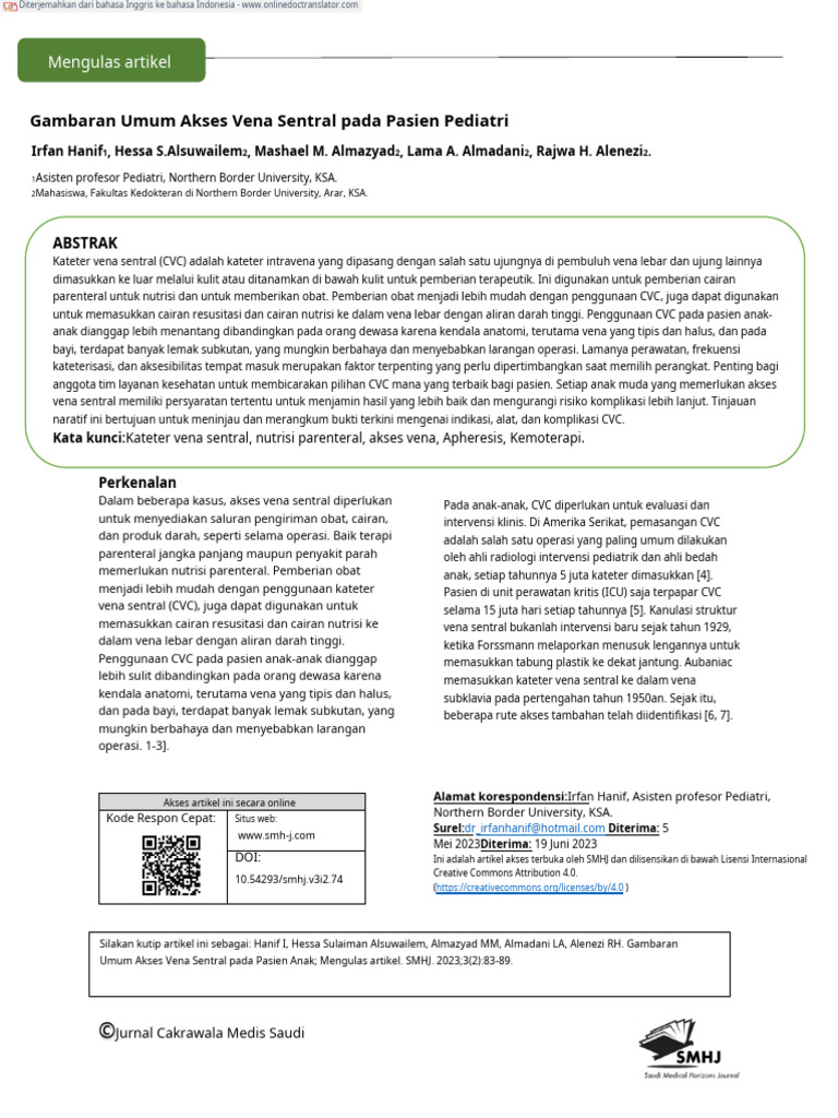 Overview On Central Venous Access in Pediatric Pat - En.id | PDF