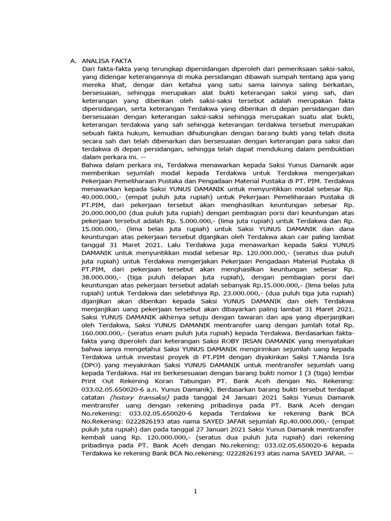Uraian Analisa Fakta | PDF