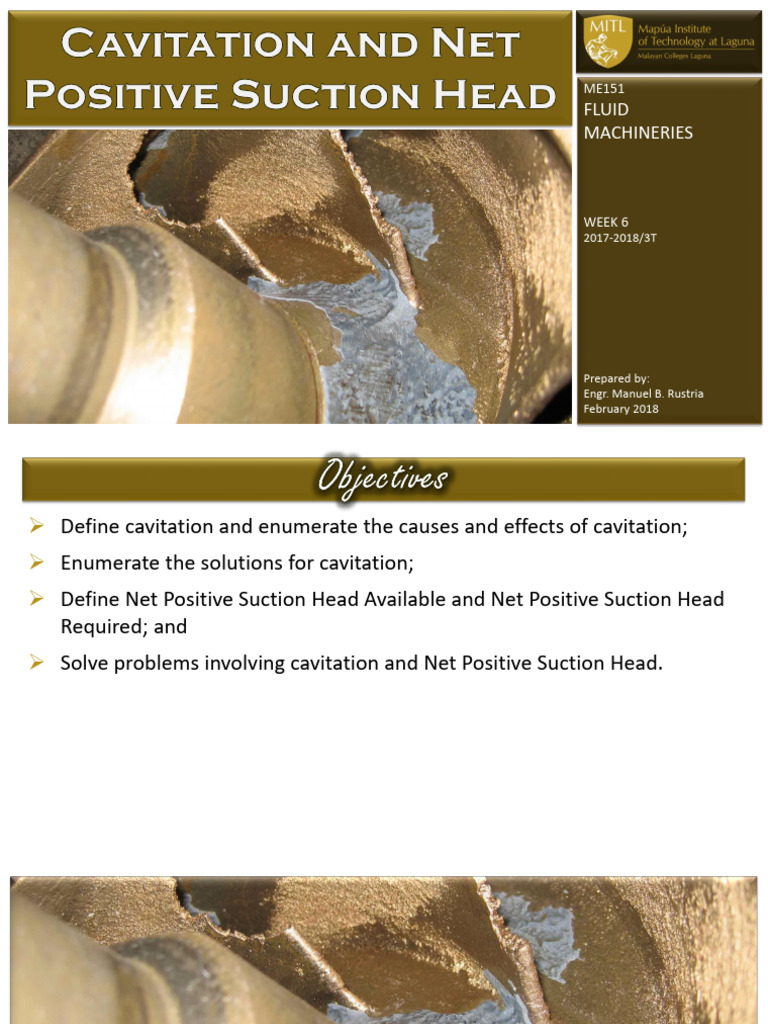 W6 - Cavitation and Net Positive Suction Head | PDF | Pump | Pressure