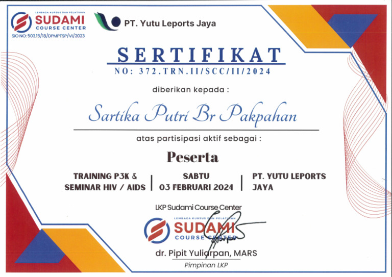 Contoh Sertifikat P3K | PDF