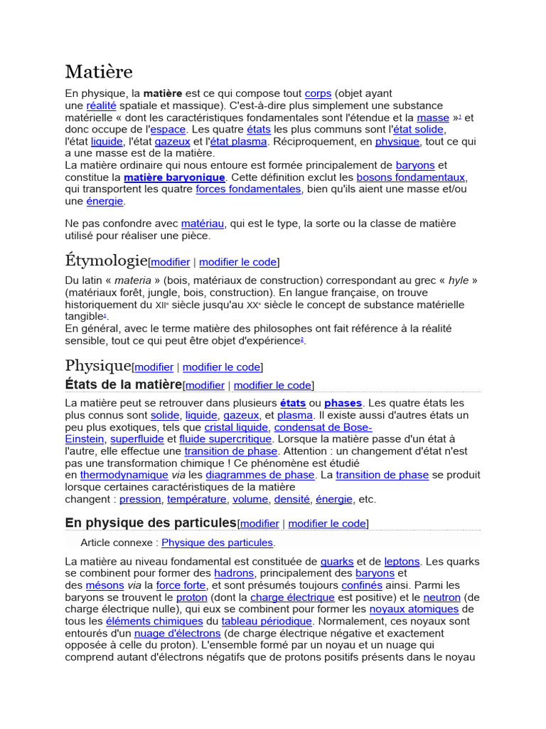 Définition et états de la matière | PDF | Matière | Physique théorique