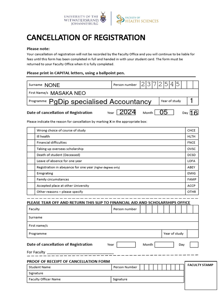 Student Registration Cancellation Form | PDF