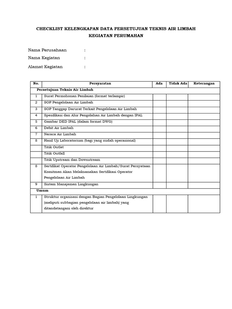 (Checklist) Perumahan (UKL-UPL) | PDF | Teknologi & Rekayasa