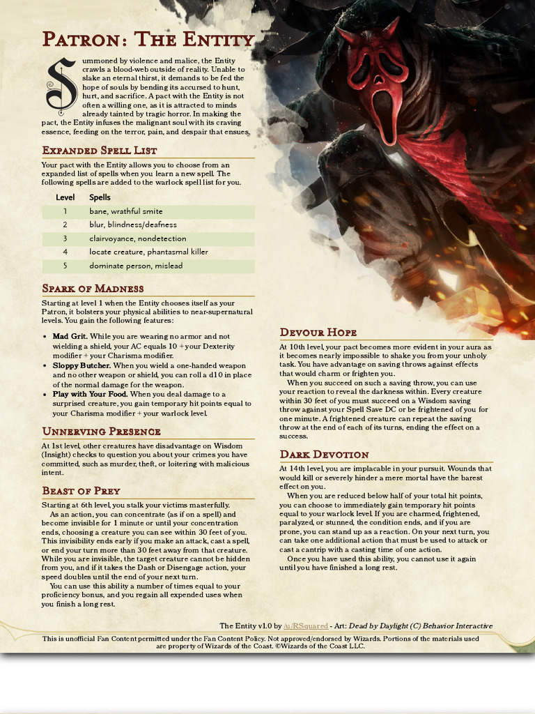 Warlock Patron - The Entity - GM Binder | PDF