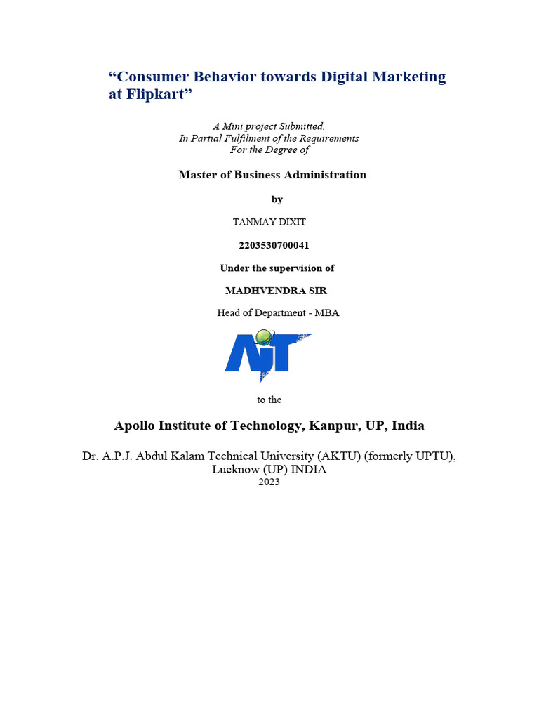 Mini Project MBA Sem2 | PDF | Online Shopping | E Commerce