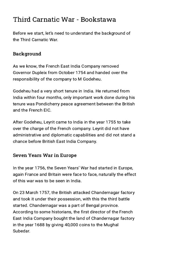 Third Carnatic War - Bookstawa HHH | PDF | East India Company | Global Conflicts