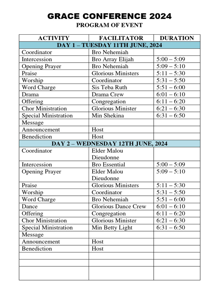 GRACE CONFERENCE 2024 | PDF | Prayer | Christian Worship And Liturgy