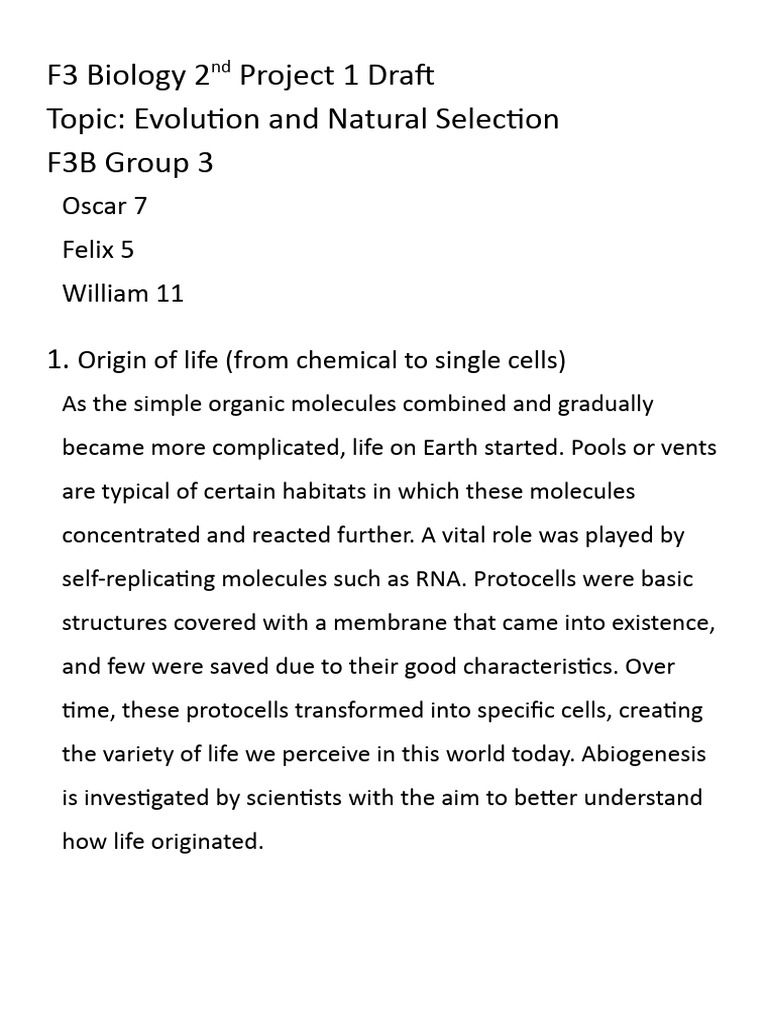 F3 Biology 2nd Project 1 Draft | PDF | Evolution | Adaptation