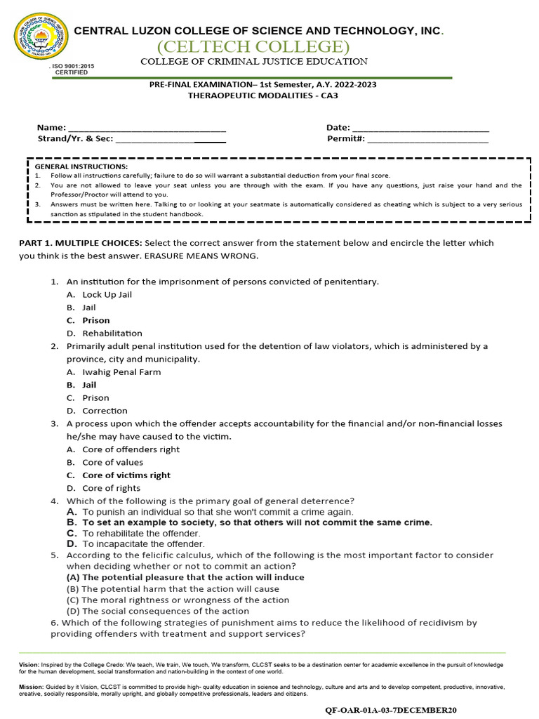 CA3-PRE-FINAL-EXAM | Download Free PDF | Punishments | Crimes