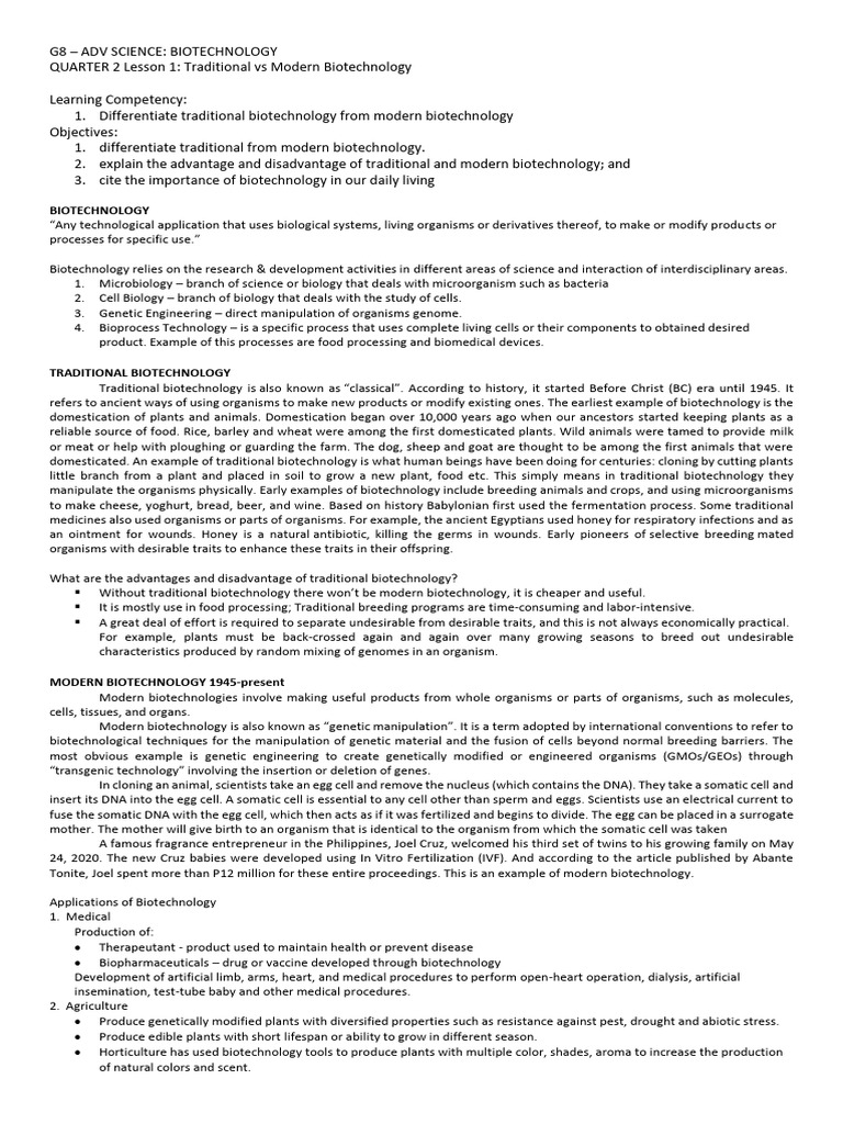 LESSON-1 | PDF | Biotechnology | Genetic Engineering