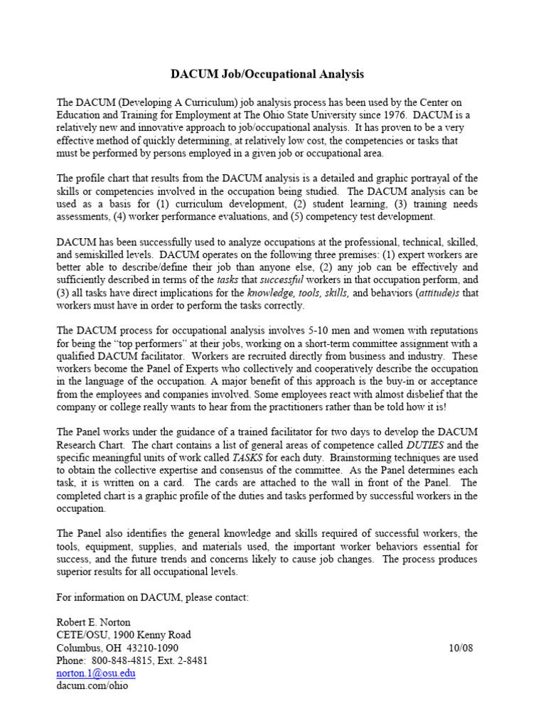 DACUM job analysis | PDF | Cognition | Learning