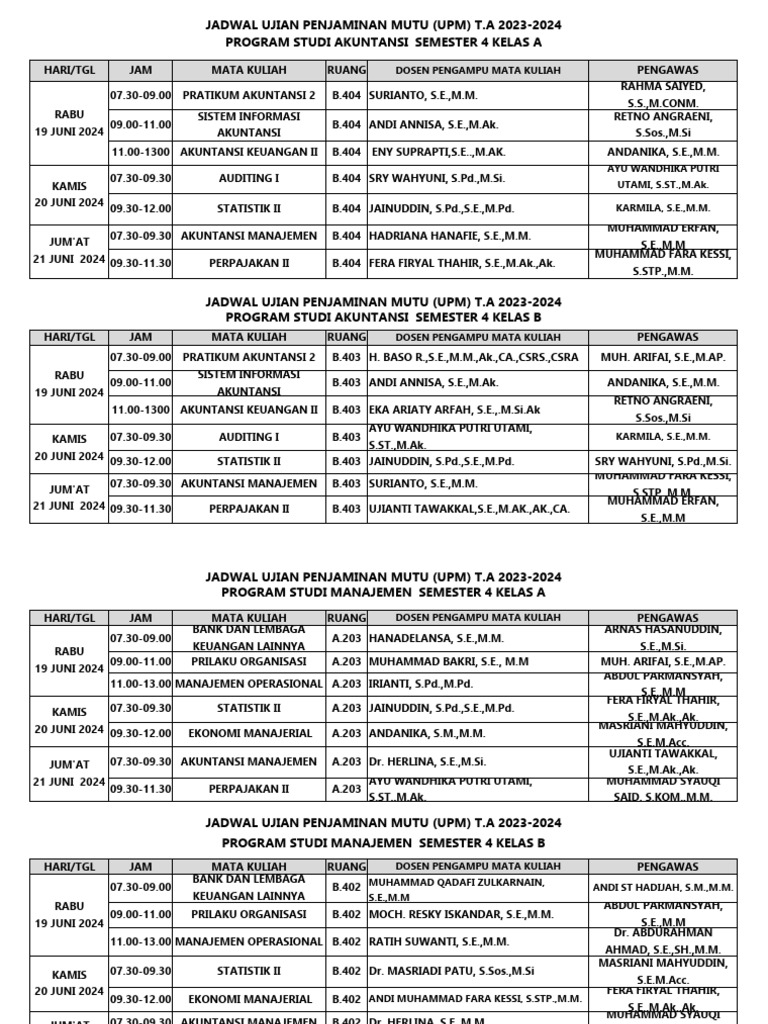 UPM GENAP 2023-2024 Semester 4 Reguler | PDF