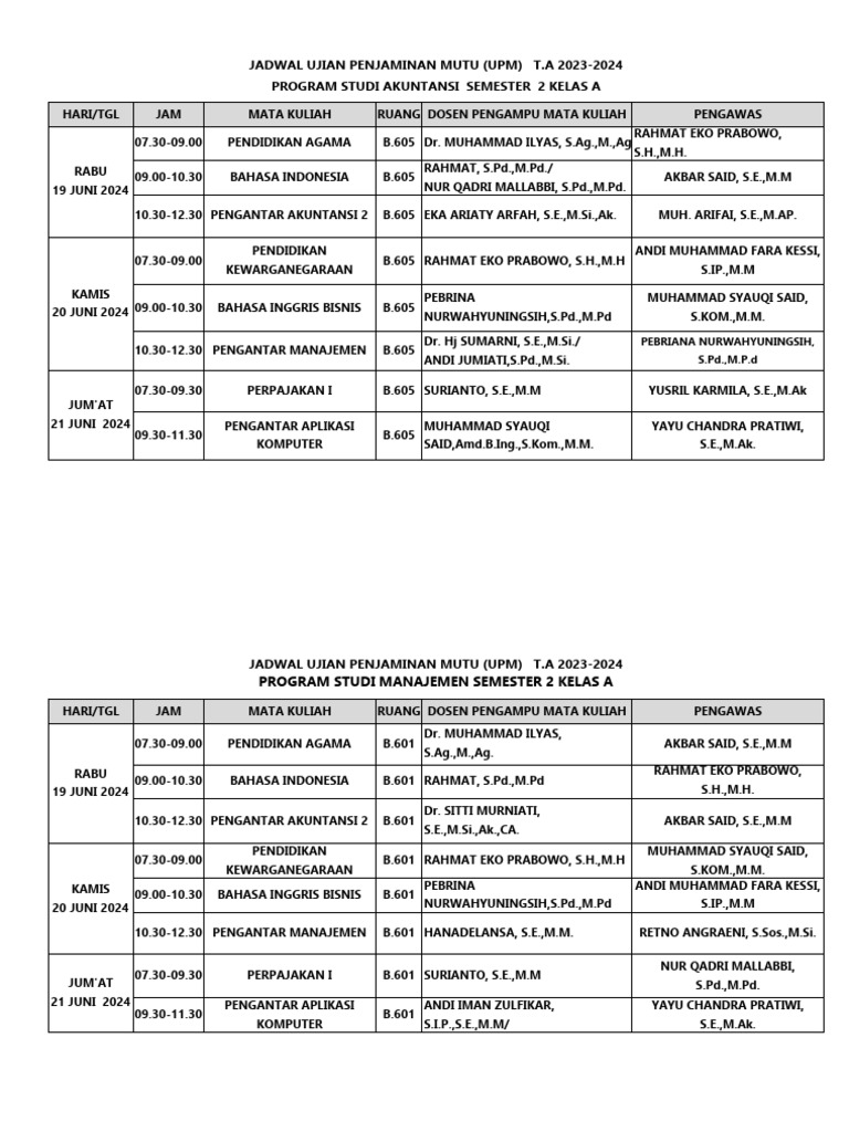 UPM GENAP 2023-2024 Semester 2 Reguler | PDF