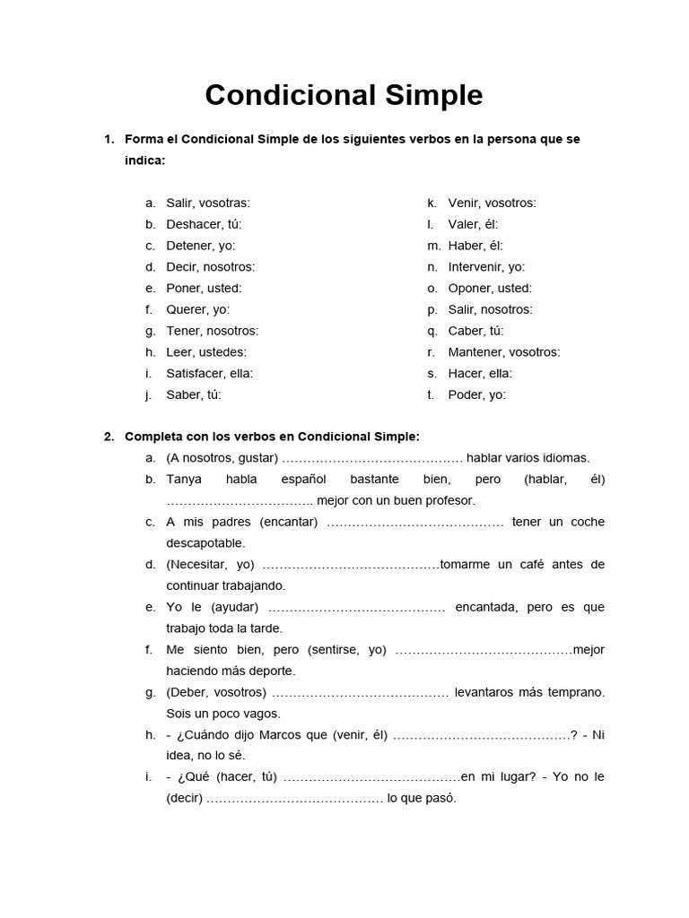 Condicional-Simple Ejercicios | PDF | Artes del lenguaje y disciplina