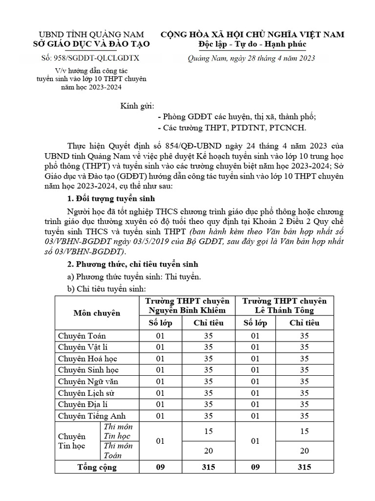 16 - 02 - 37 - 28 - 04 - 2023 CV Huong Dan Tuyen Sinh Lop 10 Chuyen Nam Hoc 2023-2024.signed | PDF