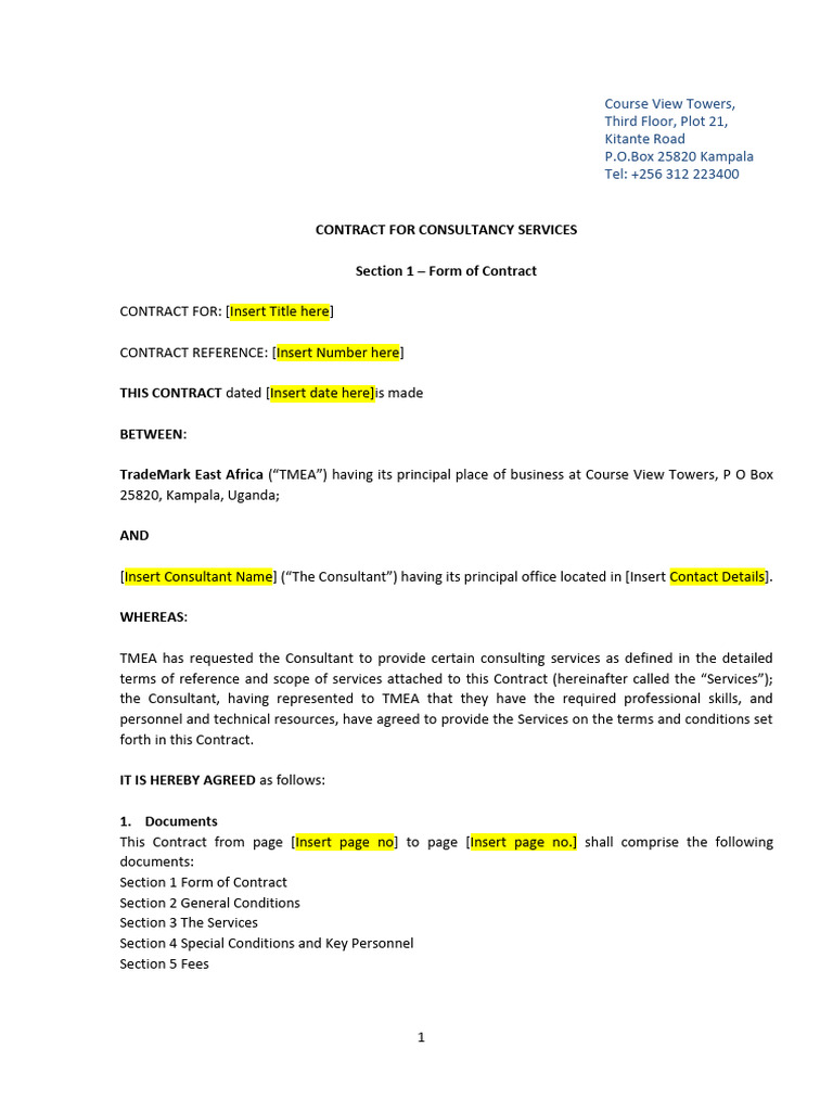 Consultancy Services Contract Template | PDF | Legal Liability | Employment
